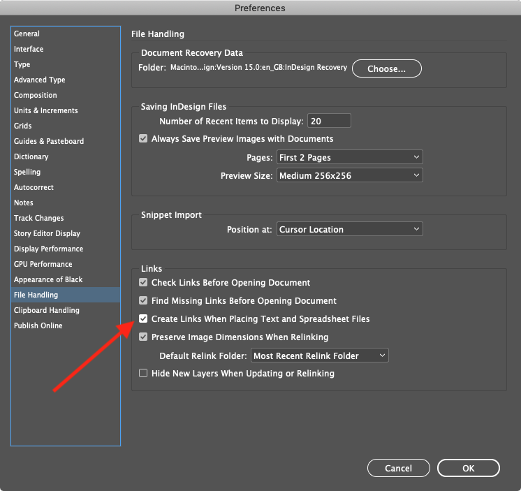 Linking a document for editing workflow